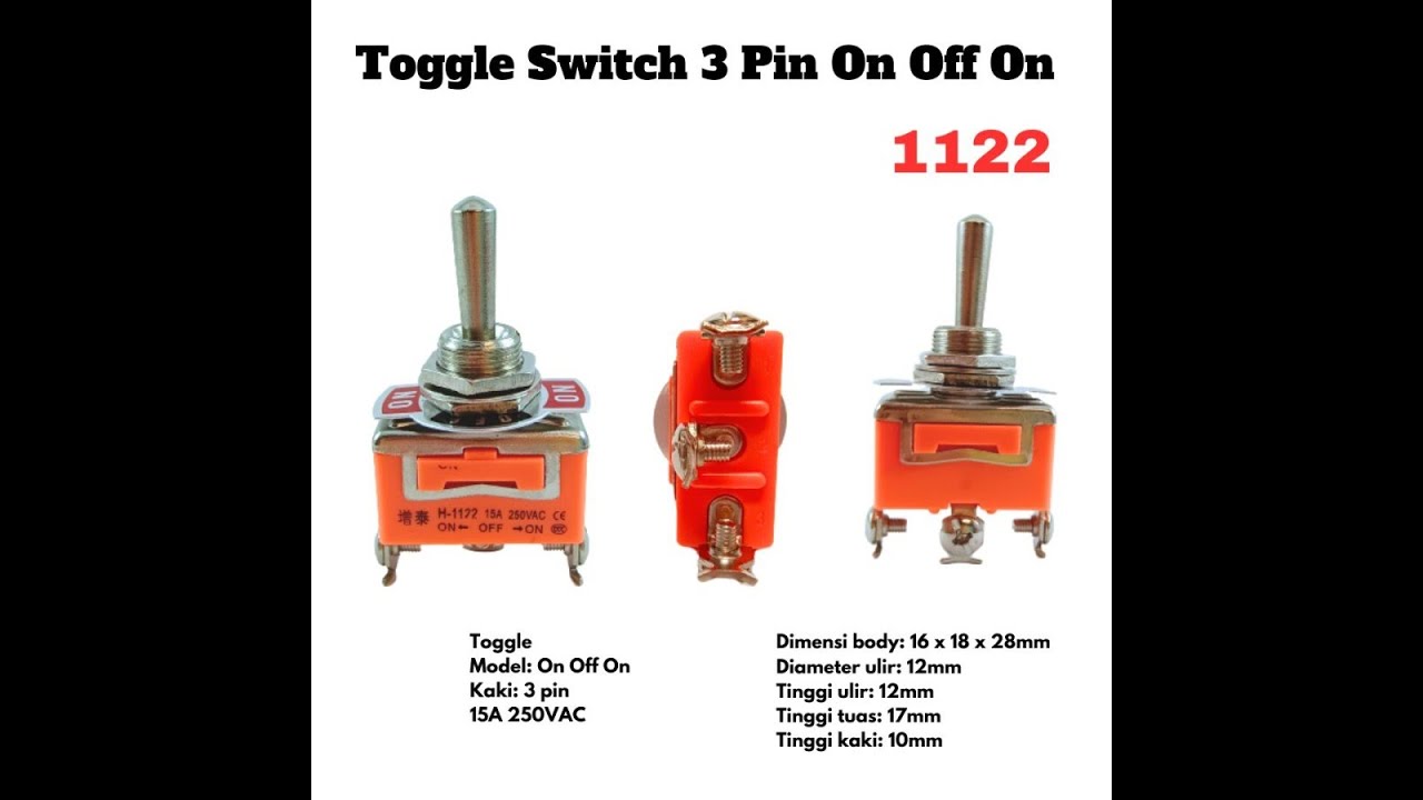 Toggle Switch 3 Pin On Off On ETEN 1122 Saklar Togle Kaki 3p 15A E-TEN ...