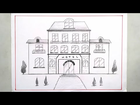 Hotel Drawing || How to Draw a Hotel || Pencil Drawing || Hotel Scenery ...