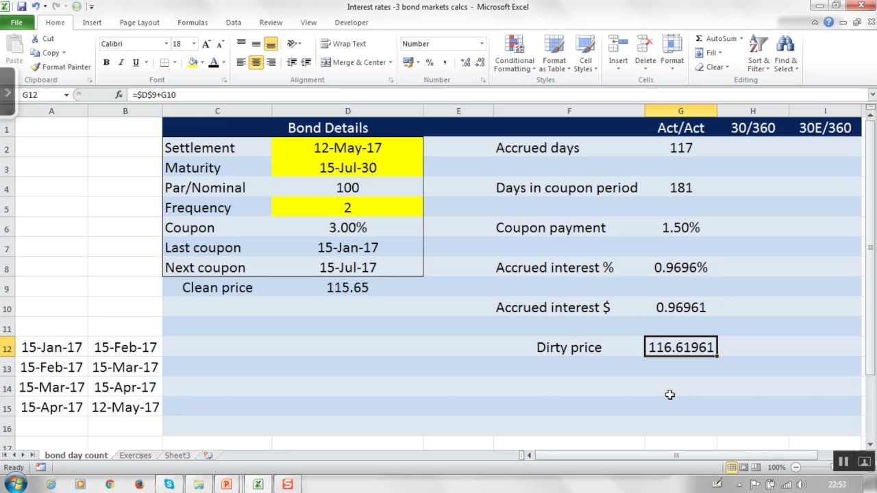 Day Count Conventions | Bond Market Accrued Interest | Clean and Dirty ...