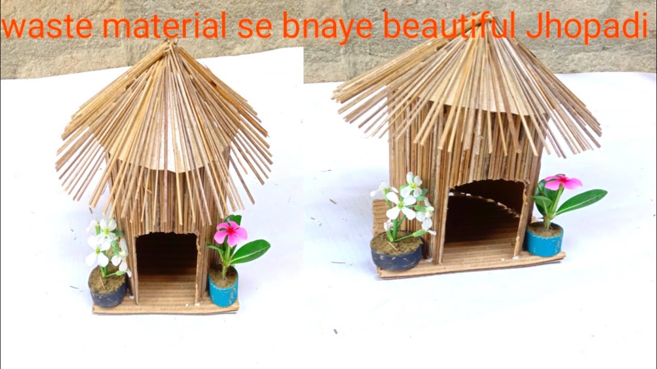 waste material se bnaye beautiful Jhopadi| waste material craft ideas ...