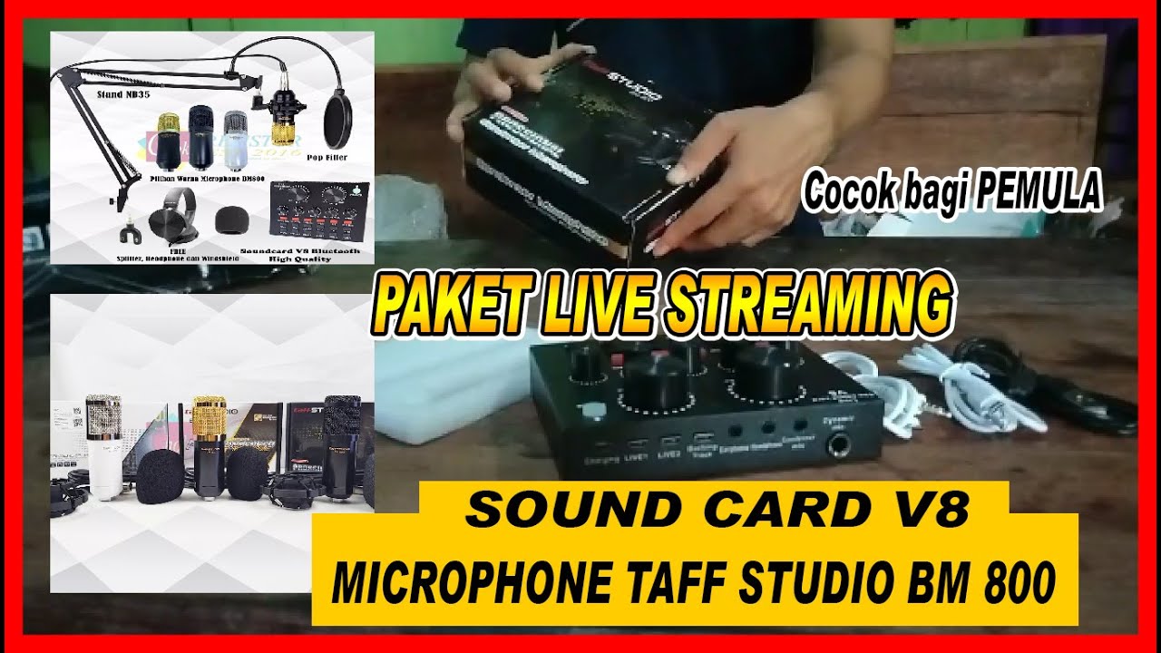 SOUND CARD V8 DAN MICROPHONE TAFF STUDIO BM 800 | paket live streaming ...
