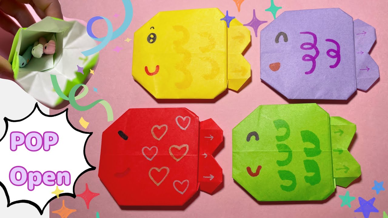 【折り紙】パッとひらくかわいいお魚のふうとう🐟🌷💓 A cute fish envelope that pops open🐠🌼💕 - YouTube