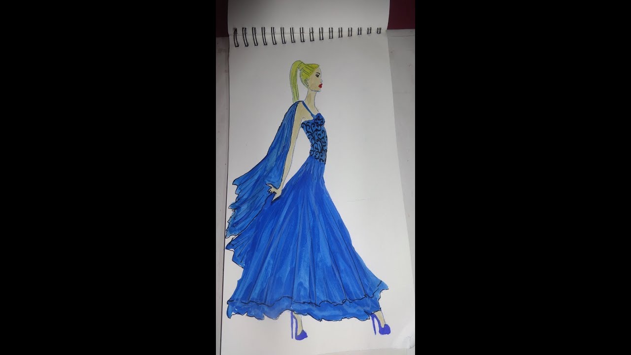 how to draw blue long frock - YouTube