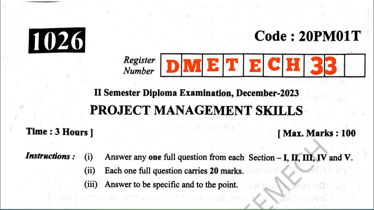 PROJECT MANAGEMENT SKILLS (20PM01T) DECEMBER 2023 MORDAL QUESTIONS ...