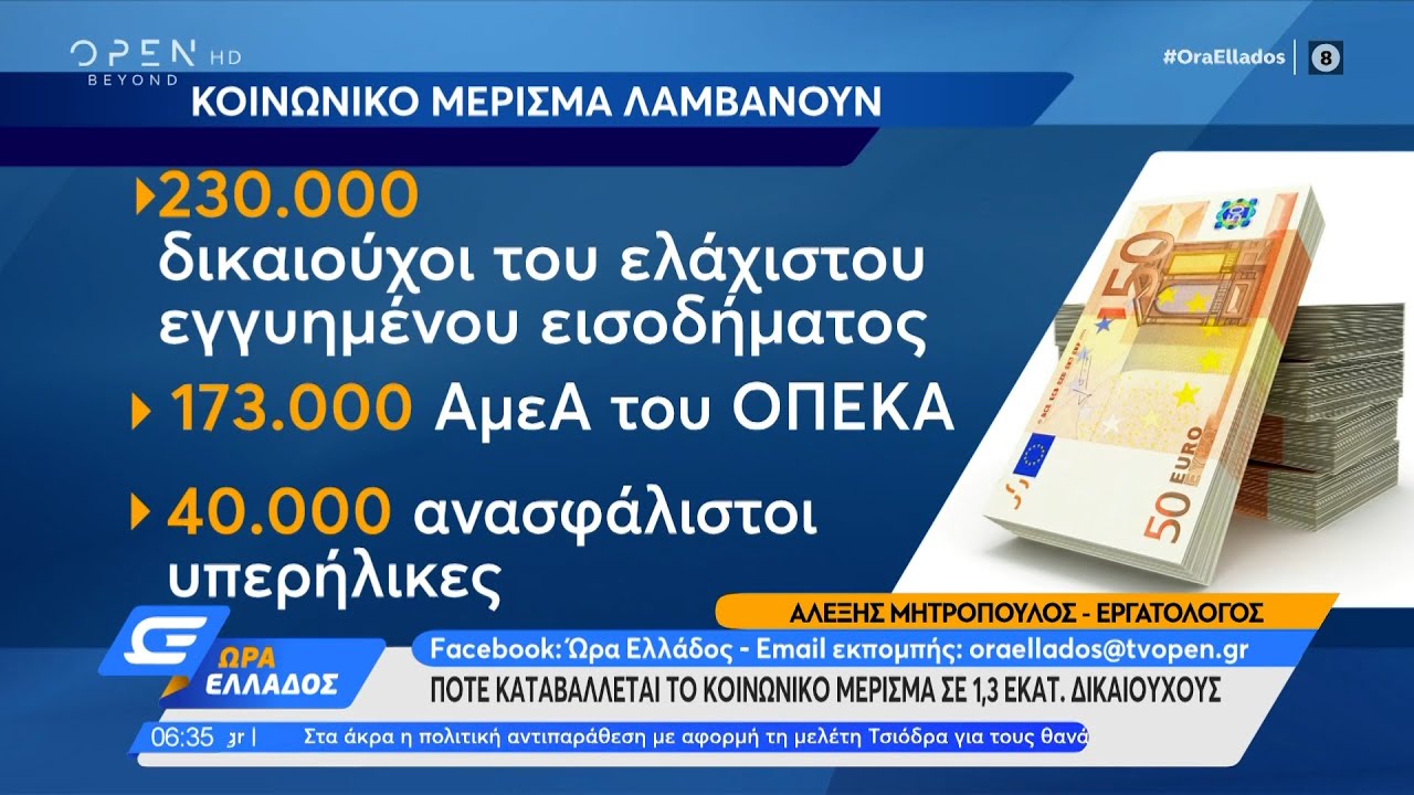 Πότε καταβάλλεται το κοινωνικό μέρισμα σε 1,3 εκατ. δικαιούχους | Ώρα ...