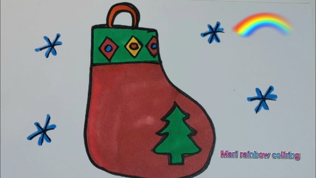 Рисунок и Раскраска 🎄🎁Новогодний носок для подарков. Рисунки Новый год ...