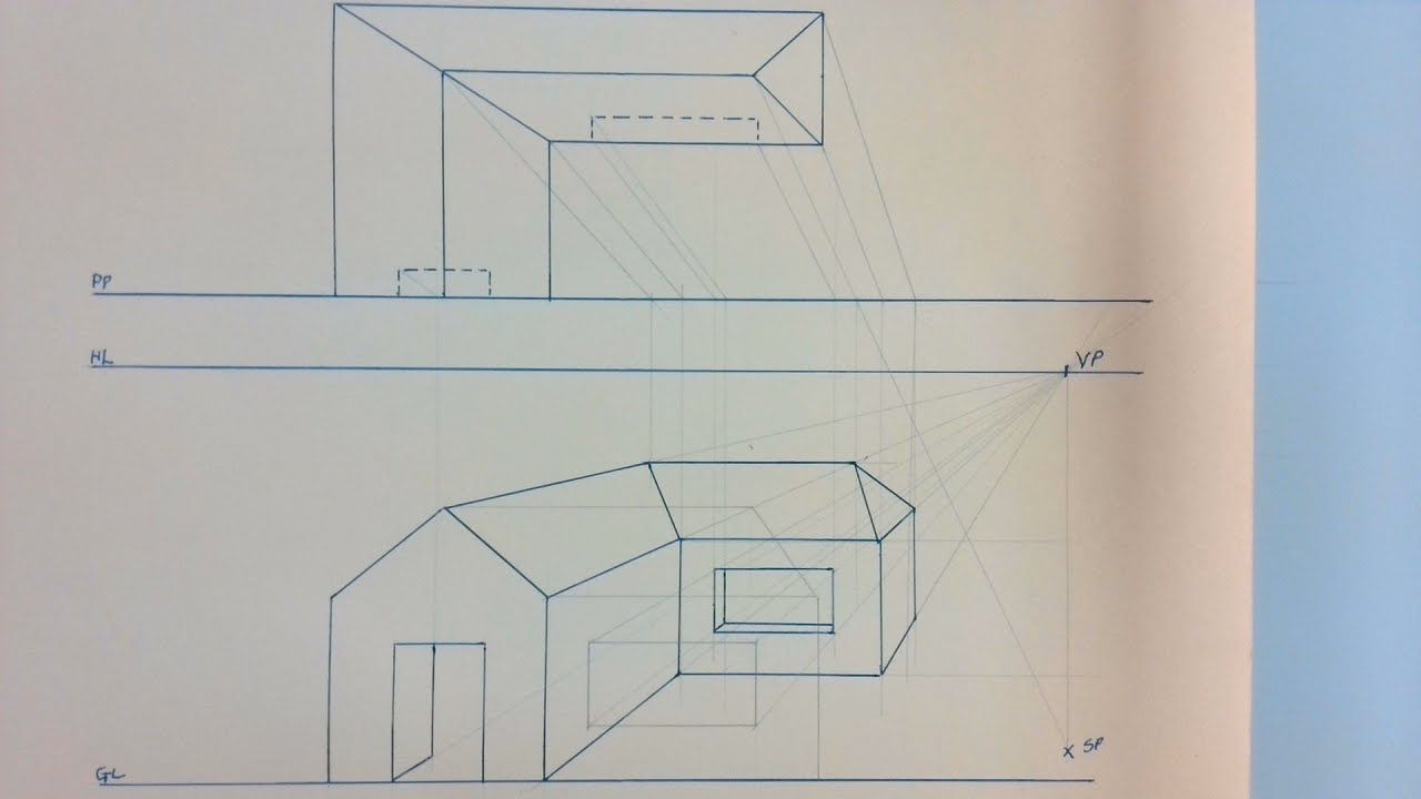 How to draw a simple house with part of it off of the picture plane ...