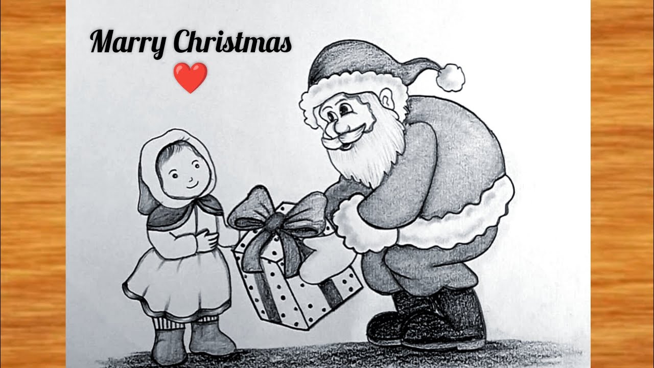 How To draw christmas drawing ||Senta claus Drawing with a cute Little ...