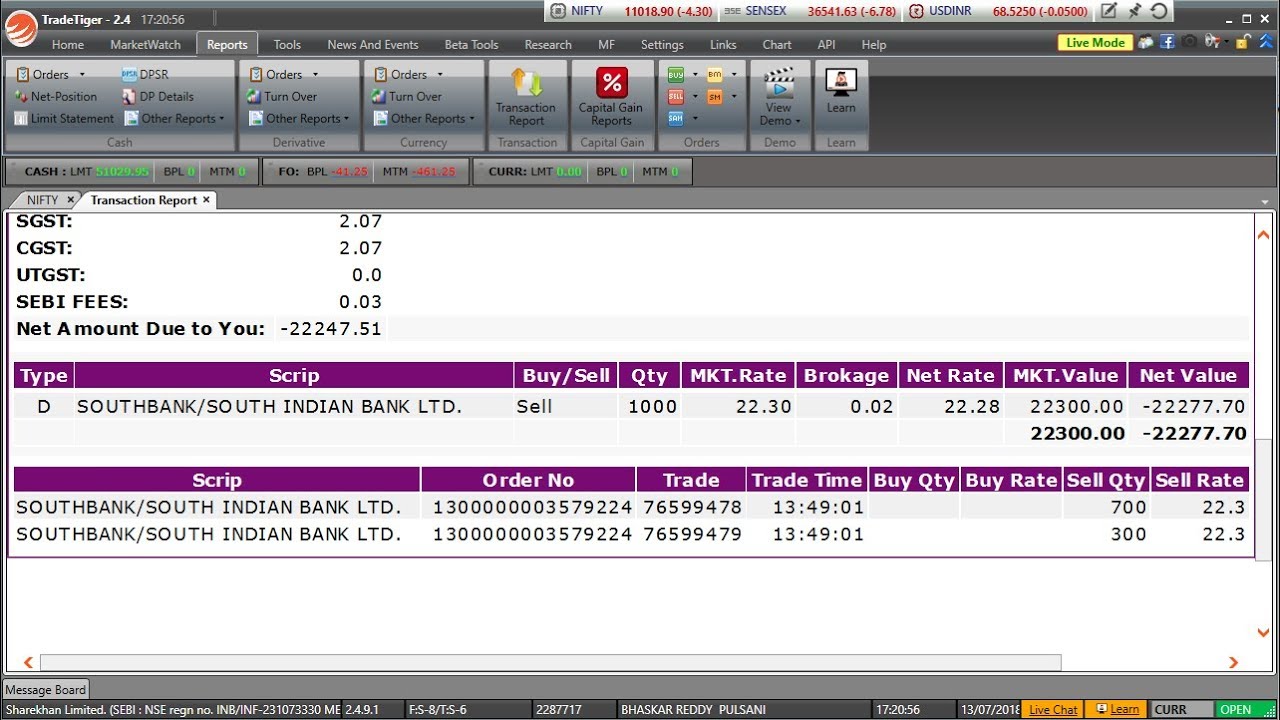 Where to find transaction details of Brokerage and Tax of stocks bought ...