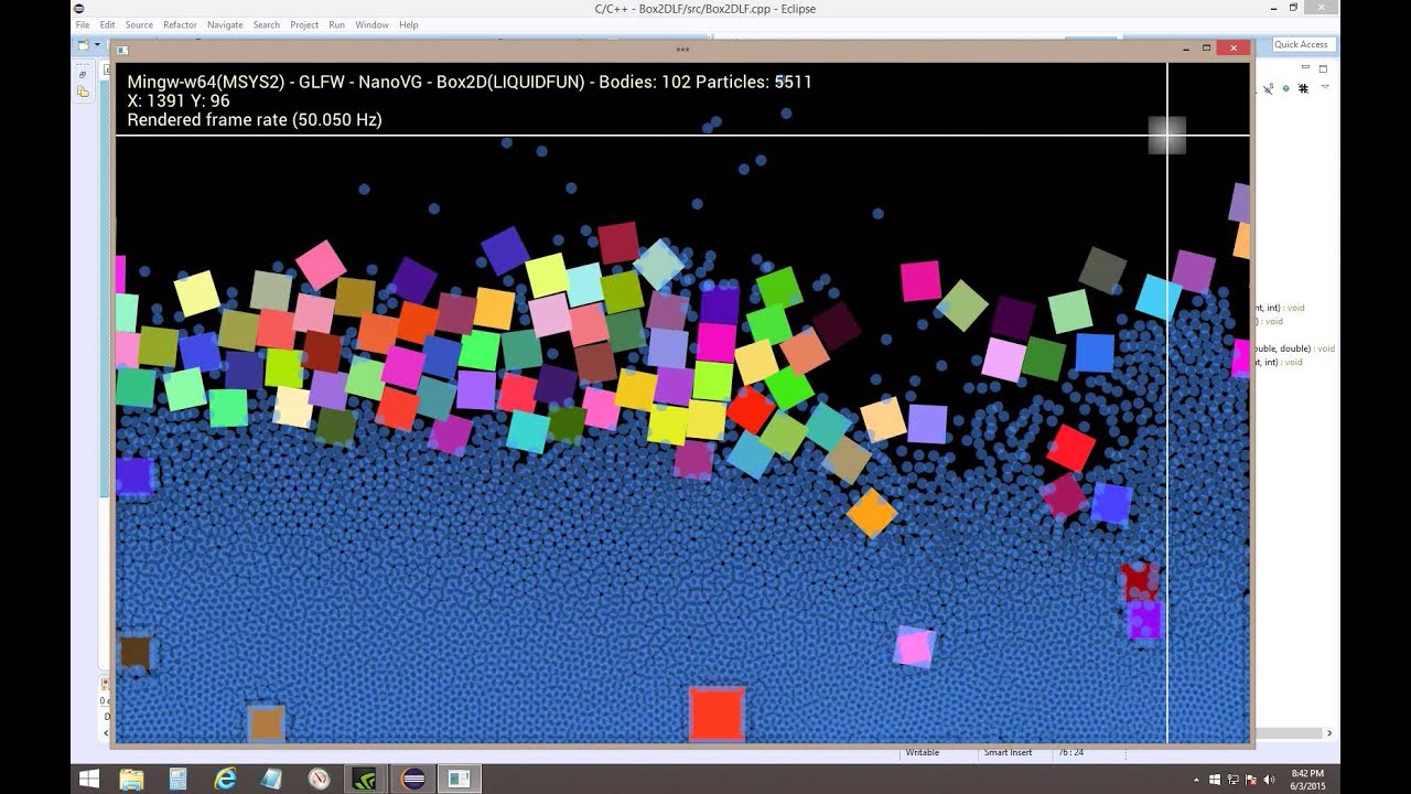 Liquidfun fluid physics simulation rendered with NanoVG - YouTube