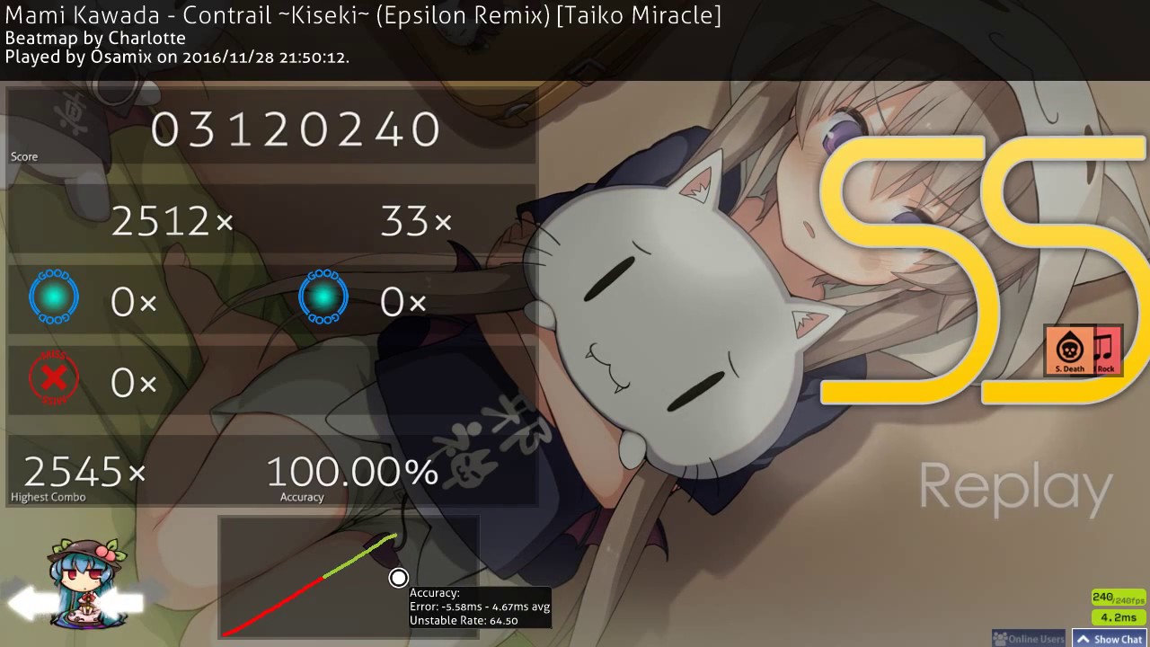 osu!(太鼓)Contrail～軌跡～(Epsilon Remix)[Taiko Miracle]+HRSD 全良！！！ - YouTube