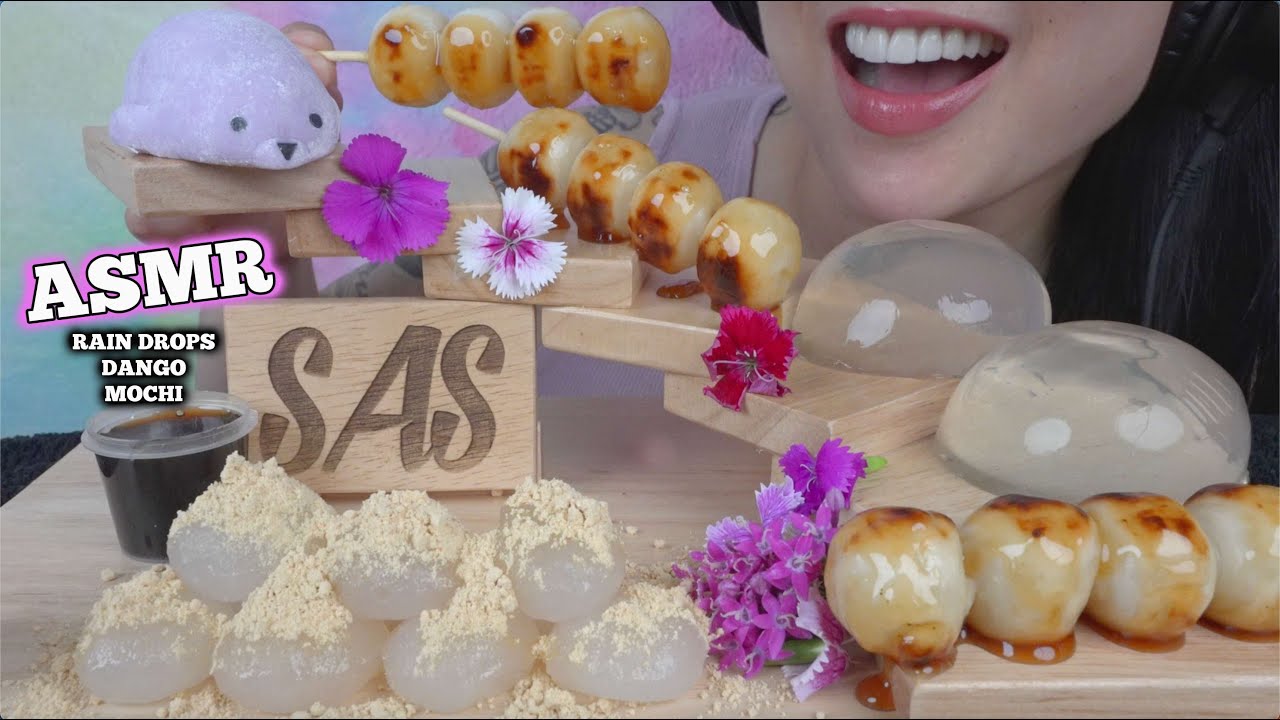 ASMR JAPANESE DESSERT *DANGO + MOCHI + RAINDROP JELLO (SOFT EATING ...