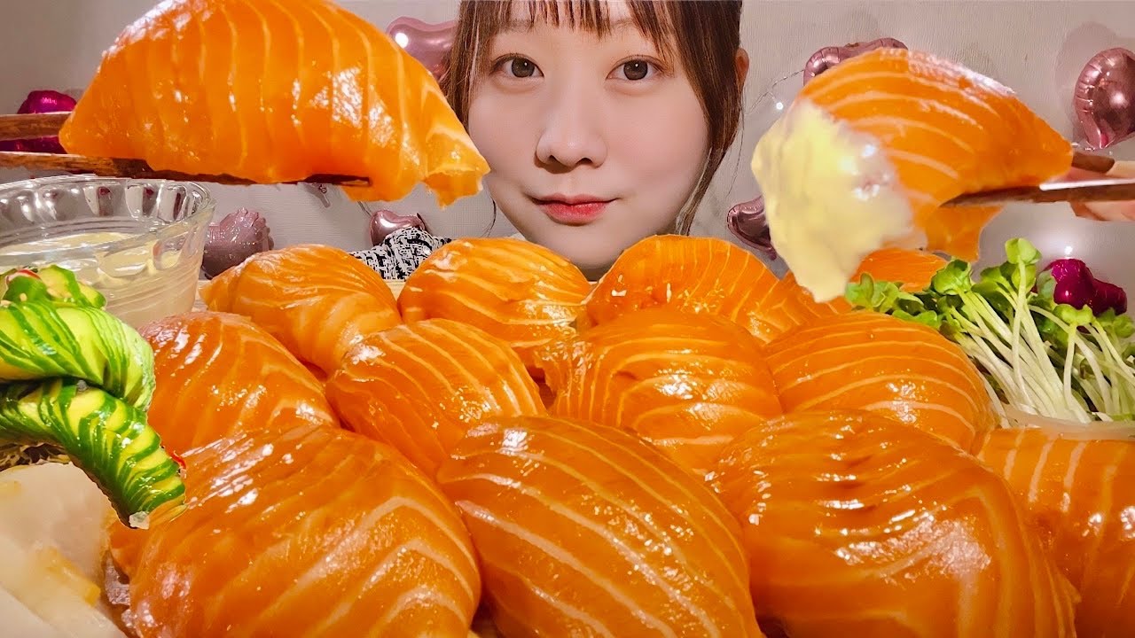Asmr Giant Salmon Sushi【mukbang Eating Sounds】【english Subtitles