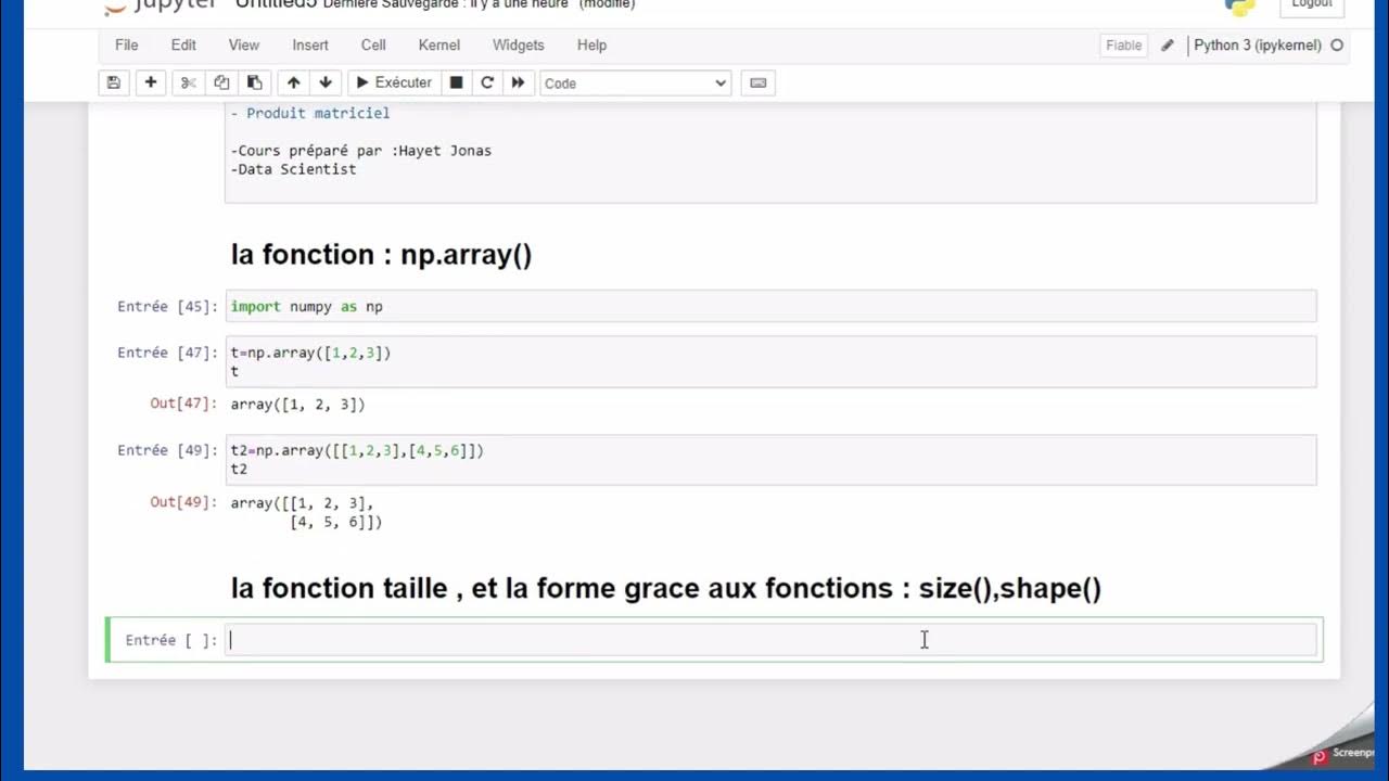 Creer Des Tableaux Avec La Fonction Numpyarray Youtube