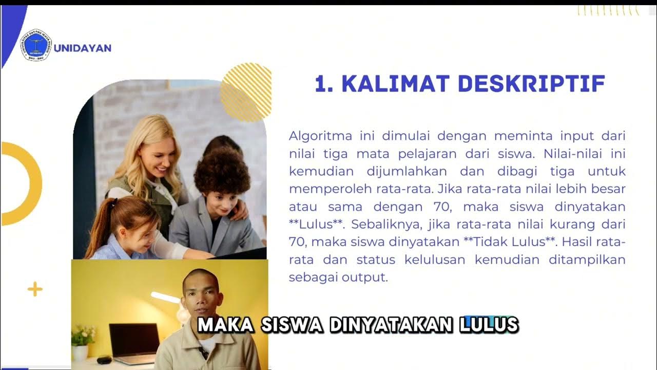 tugas informatika semester 1 kalimat deskriptif, pseudocode dan flowchart - YouTube