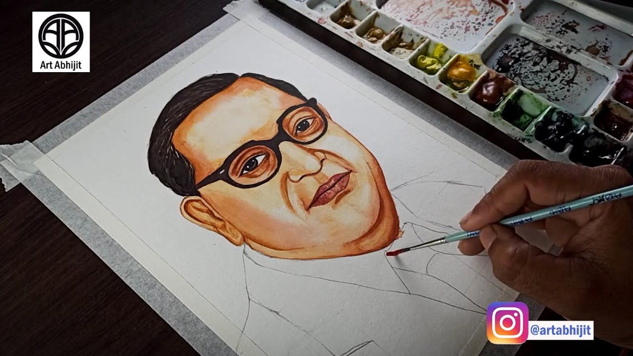 How to draw Dr BR Ambedkar || Dr BR Ambedkar Watercolor painting || Dr ...