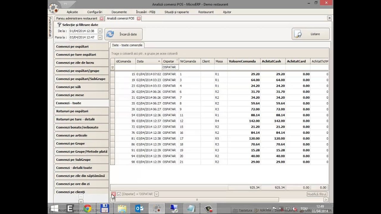 Analiza comenzi restaurant in MicroERP - YouTube