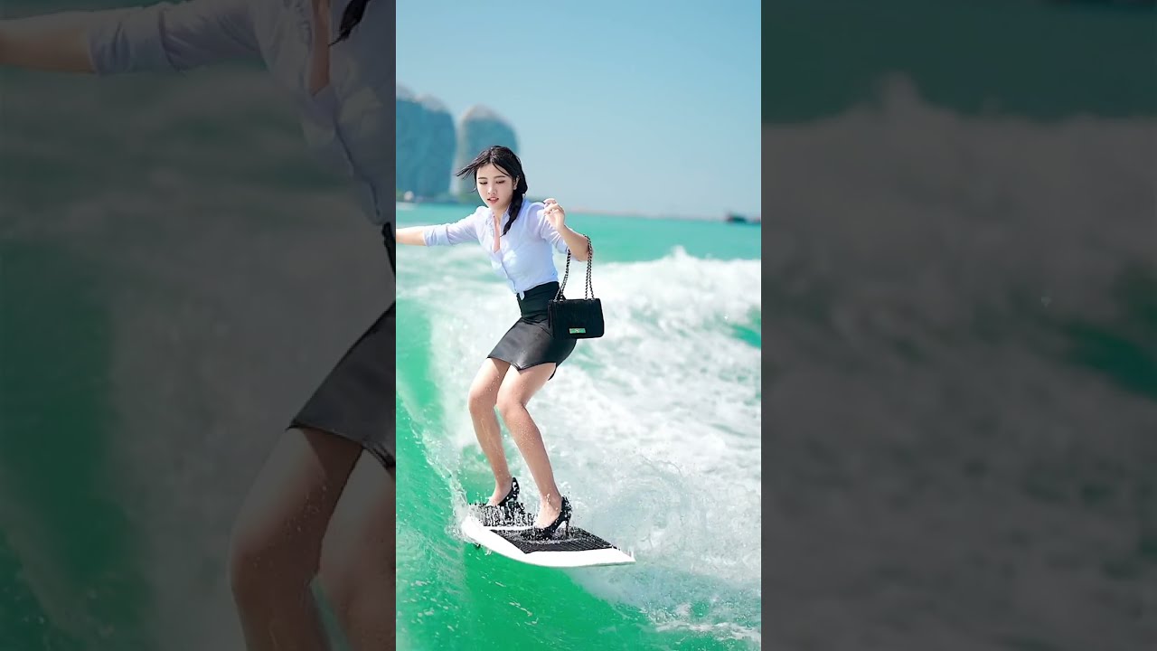 High Heels With Wave Surfing #Shorts - YouTube