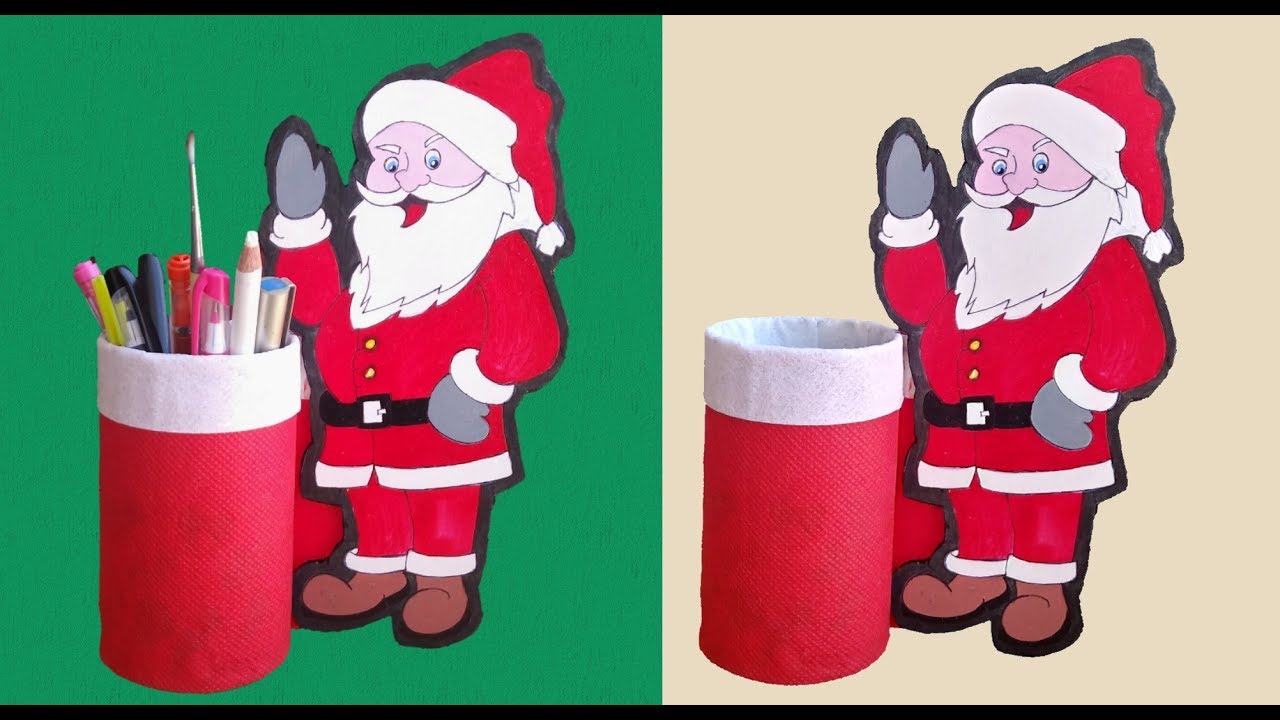 Santa Pen Stand | Pencil Holder Ideas | Santa Claus Pen Holder | How to ...