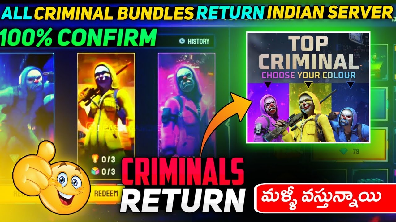 top criminal bundles return free fire Telugu| next wappon royal| next ...