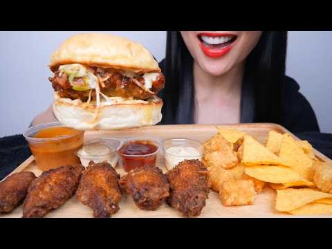 JUICY SPICY CHICKEN BURGER + CHICKEN WINGS (ASMR EATING SOUNDS) NO TALKING | SAS-ASMR