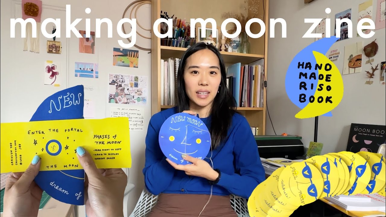 how to make a circular moon zine | risograph, bookbinding - YouTube