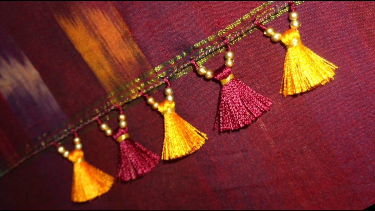 Beaded kuchu design on saree #1/How to make saree kuchu/Tassels using ...