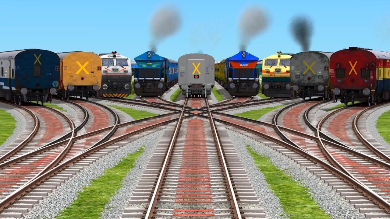 9 Indian Realstic Trains Crossing At back to back Subway Train Railroad ...