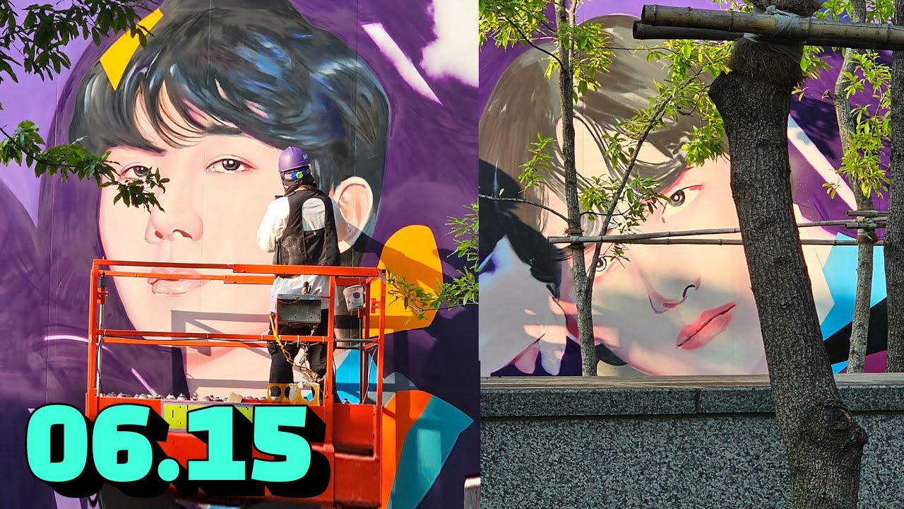 BTS Mural Progress / BTS 10th Anniversary / HYBE BTS Graffiti ...