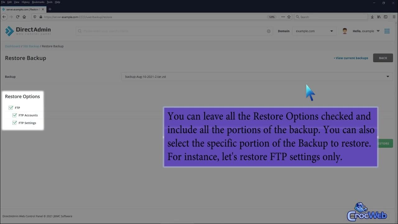 How to restore a Backup in DirectAdmin - CrocWeb Cloud - YouTube