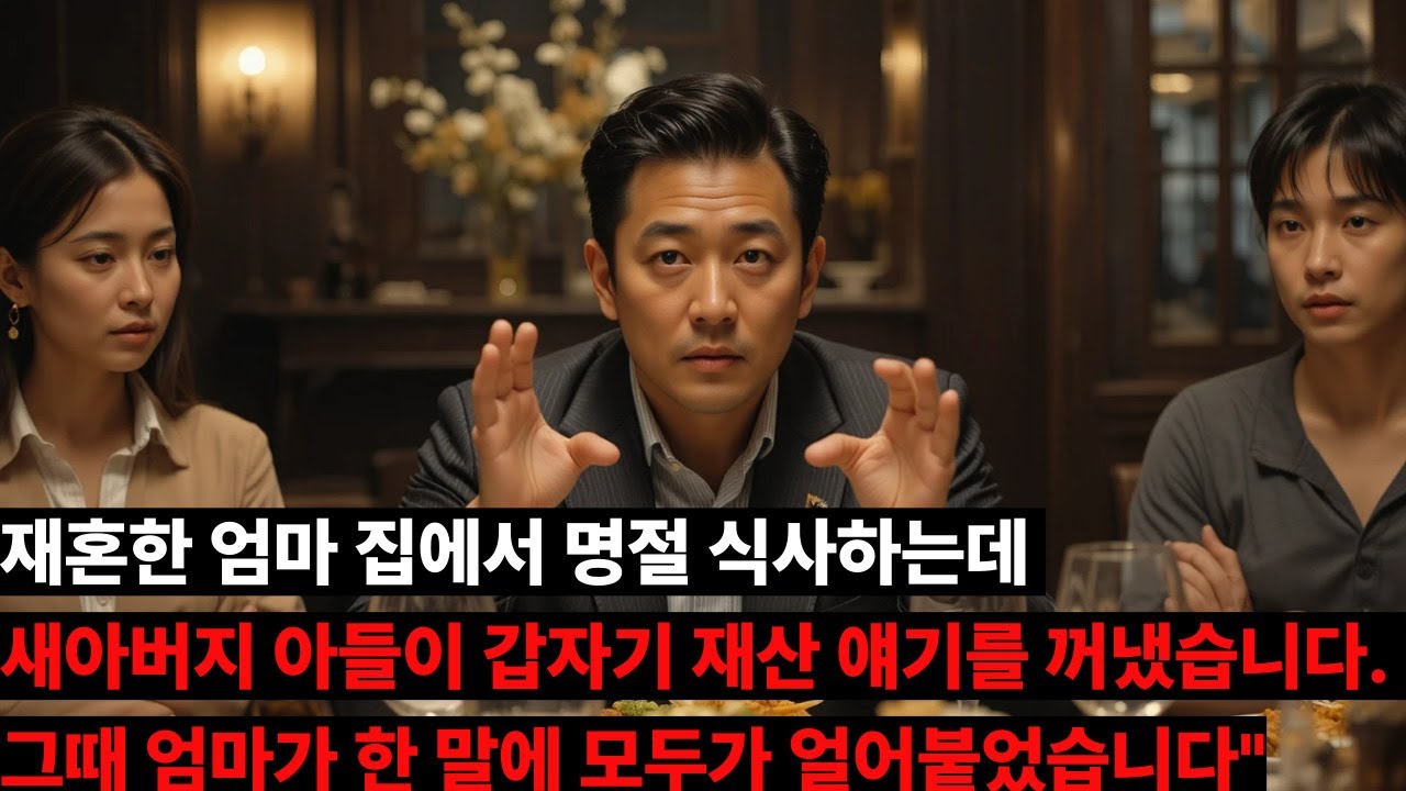 재혼한 엄마 집에서 명절 식사하는데 새아버지 아들이 갑자기 재산 얘기를 꺼냈습니다. 그때 엄마가 한 말에 모두가 얼어붙었습니다 ...