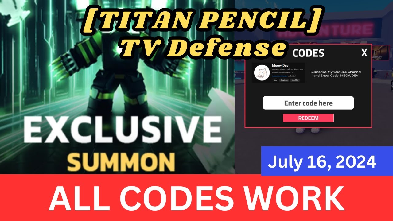 *ALL CODES WORK* [TITAN PENCIL] TV Defense ROBLOX, July 16, 2024 - YouTube