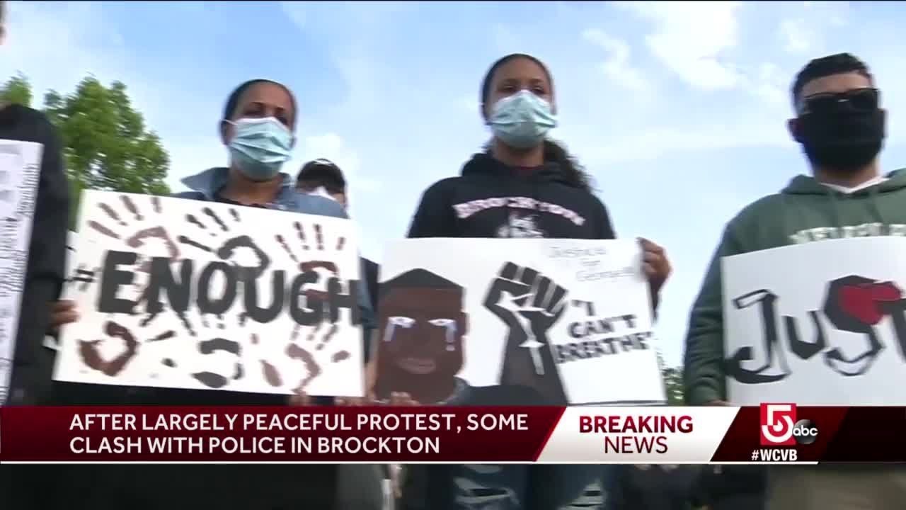 Brockton Dunkin' damaged during protest - YouTube