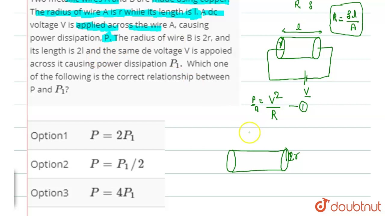 Two metallic wires A and B are made using copper. The radius of wire A ...