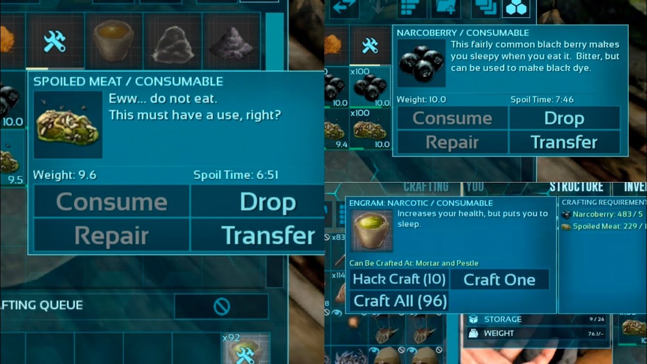 Ark Beginners Tips Easy To Make Spoiled Meat And Narcotic In Ark ...
