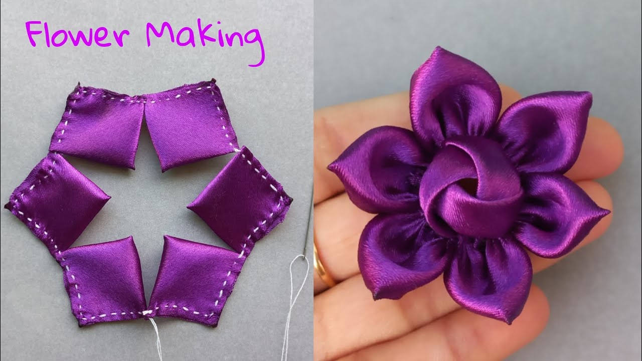 Super Easy Ribbon Flower Making - Hand Embroidery Amazing Trick with ...