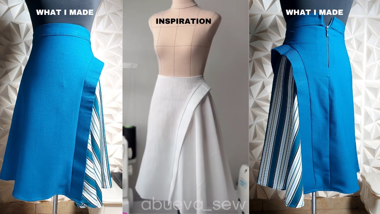 HOW TO DRAFT CUT and SEW a FLARE SKIRT with one-sided COLLAR EFFECT ...