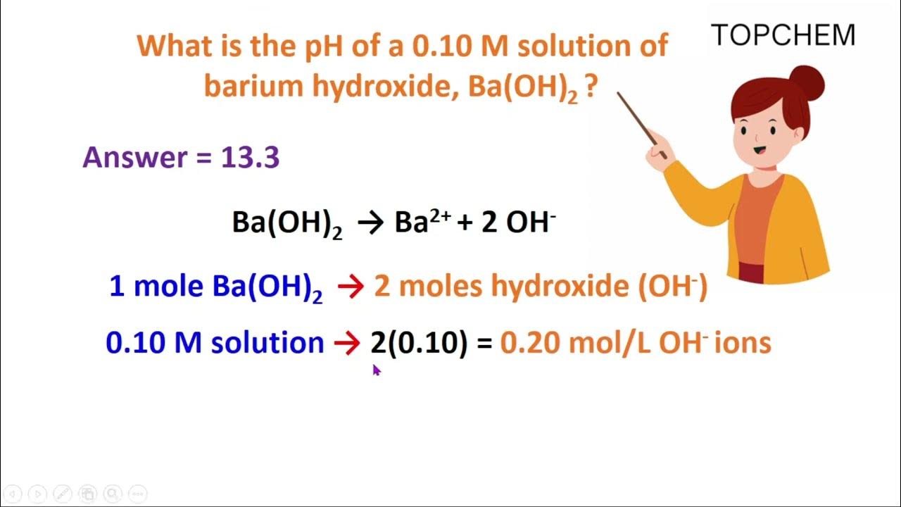 Calculate the pH of a 0.10 m solution of Barium Hydroxide, Ba(OH)2? - YouTube