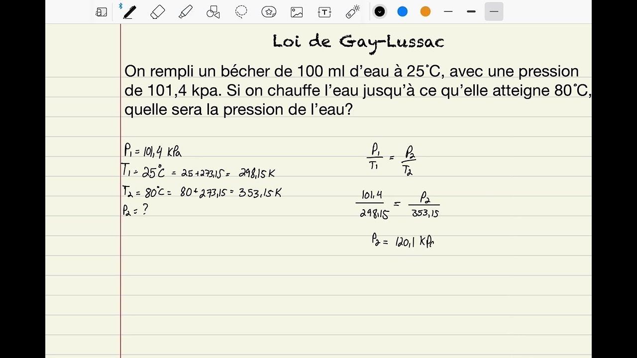 Loi de Gay Lussac, relation entre la pression et la température à ...