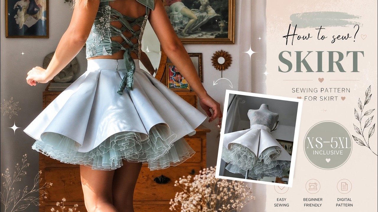 How to sew puffy skirt? Short sewing lesson skirt sewing pattern ...