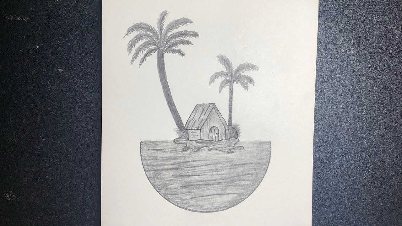 HOW TO DRAW A SMALL HOUSE IN AN ISLAND | STEP BY STEP DRAWING TUTORIAL ...