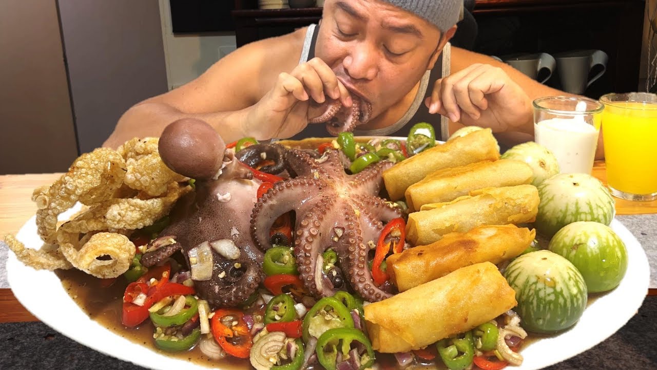 SUPER SPICY OCTOPUS "PUGITA"!!! SUPER CRISPY CHICHARON! LUMPIANG ...