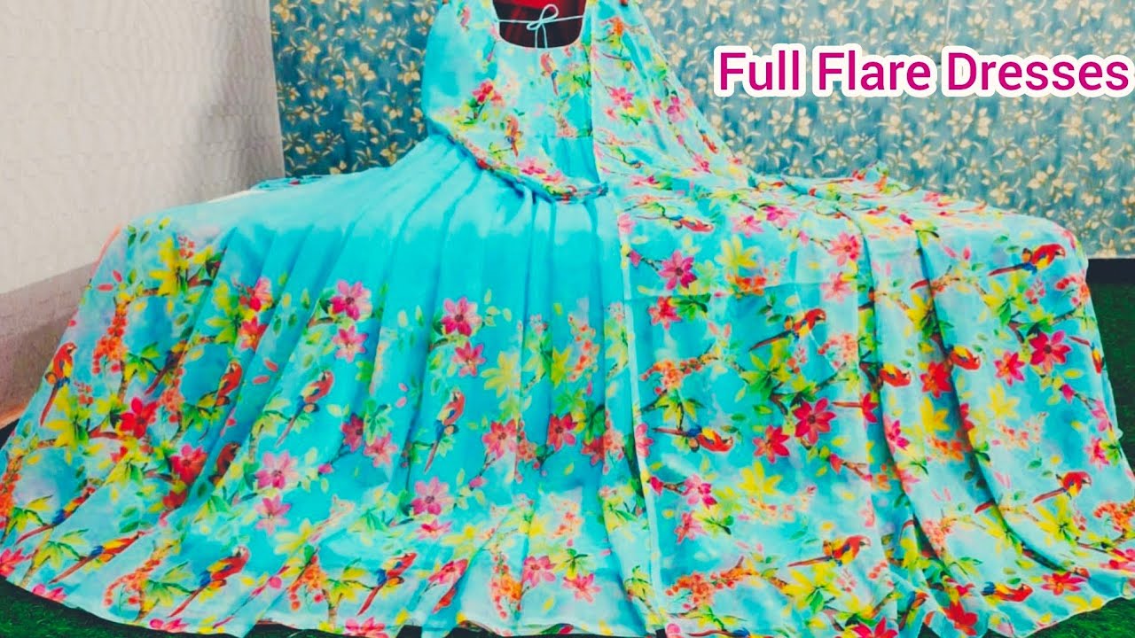 Full Flare Long Frocks | Georgette Long Frocks Designer - YouTube