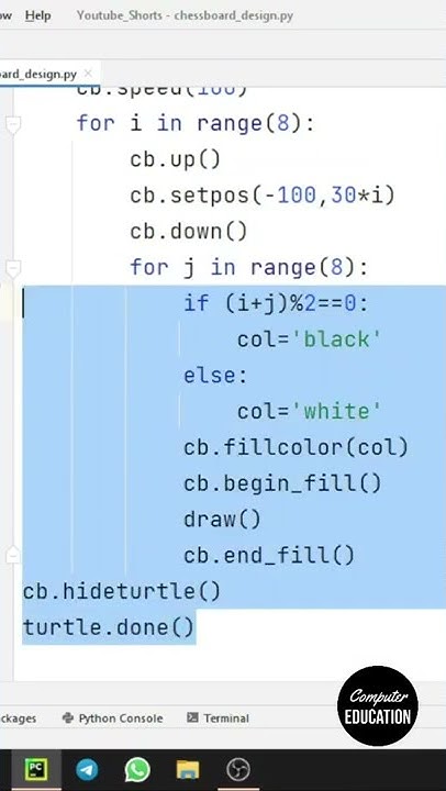 Chess Board Using Python Turtle 🐢 Graphics Shorts Python Pythoncoding Programming Coding
