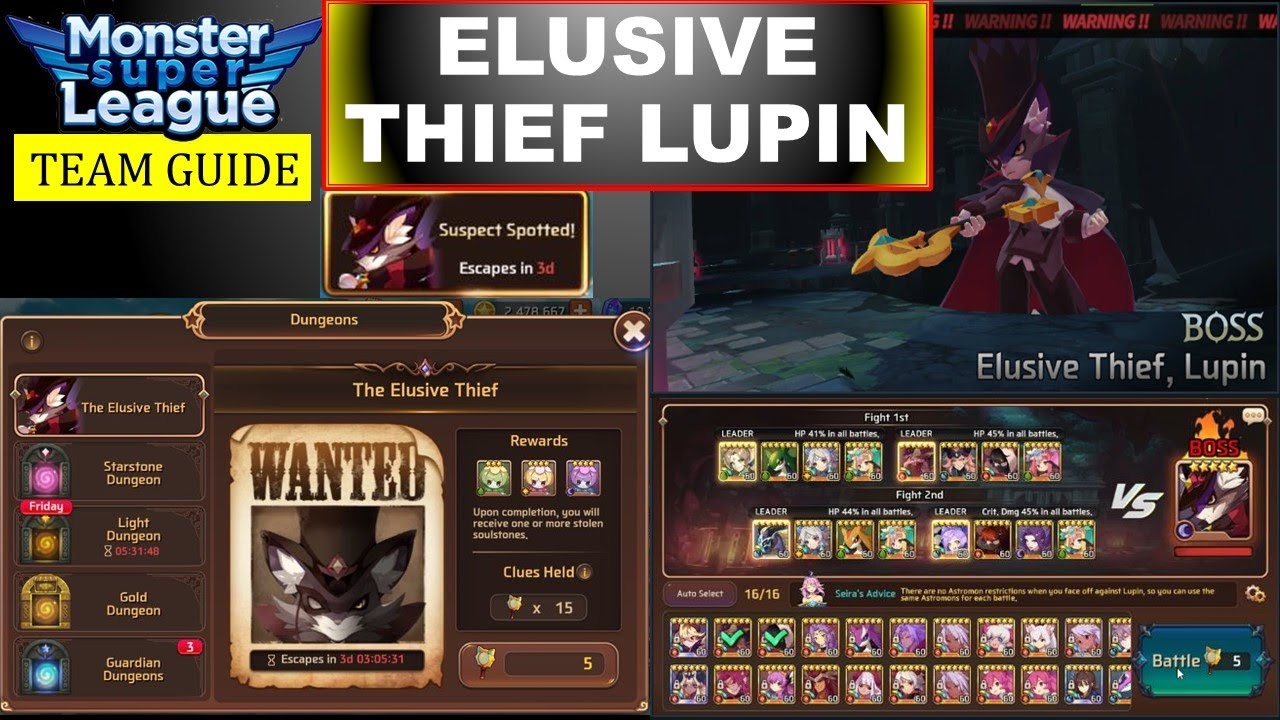 Lupin Dungeon Guide - Monster Super League - YouTube