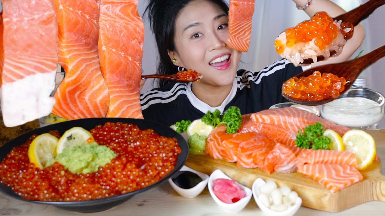 Mukbang 연어and연어알 1 5kg 먹방🧡🐟 연어회 Salmon Sashimi And Salmon Roe Asmr Real