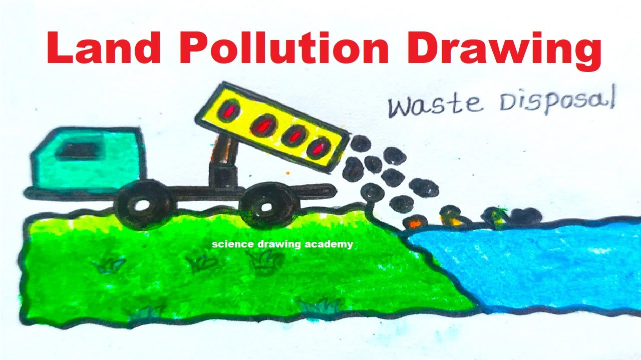 land pollution drawing simple and easy | science project academy - YouTube