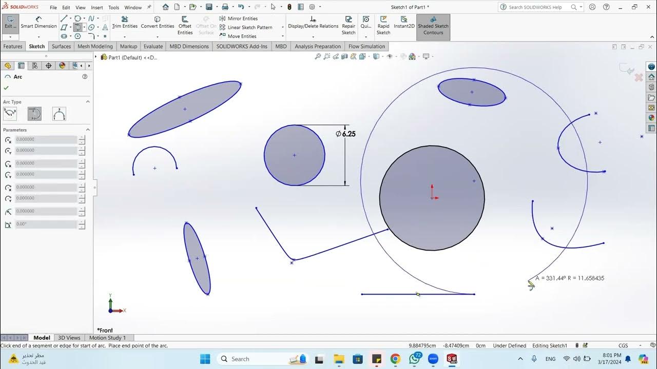 Introduction to SolidWorks Course Session #9 (2D Sketch, Circle, Slots, arcs, ellipse, parabola ...