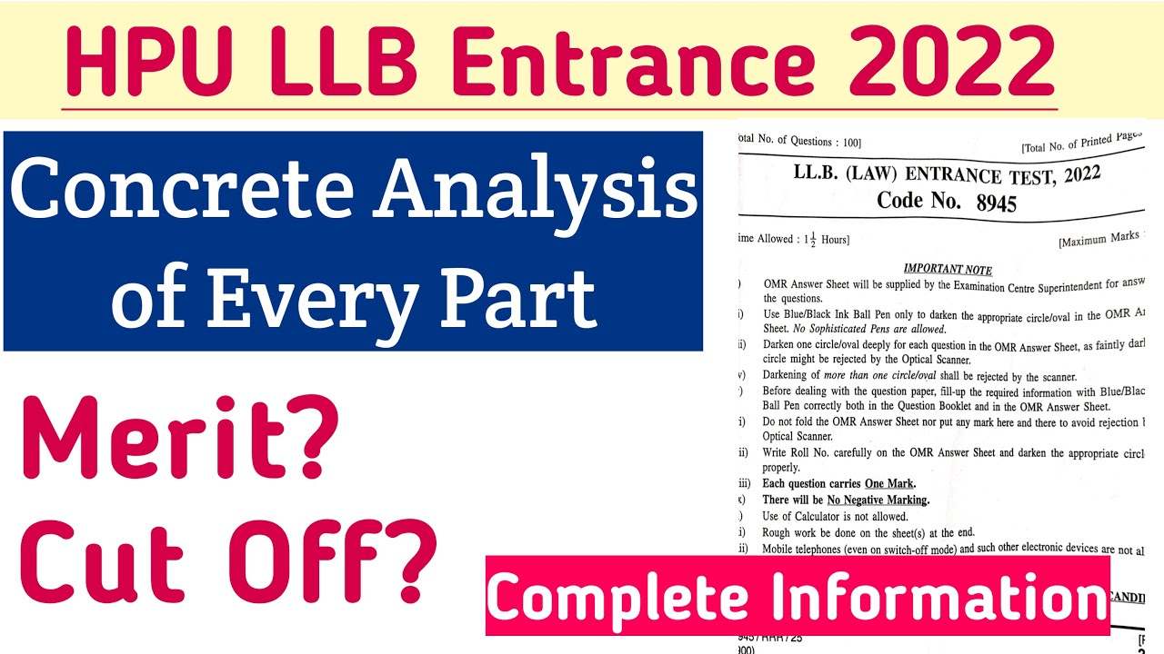 HPU LLB Entrance 2022 Analysis - Cut off || Merit || Admission Marks ...