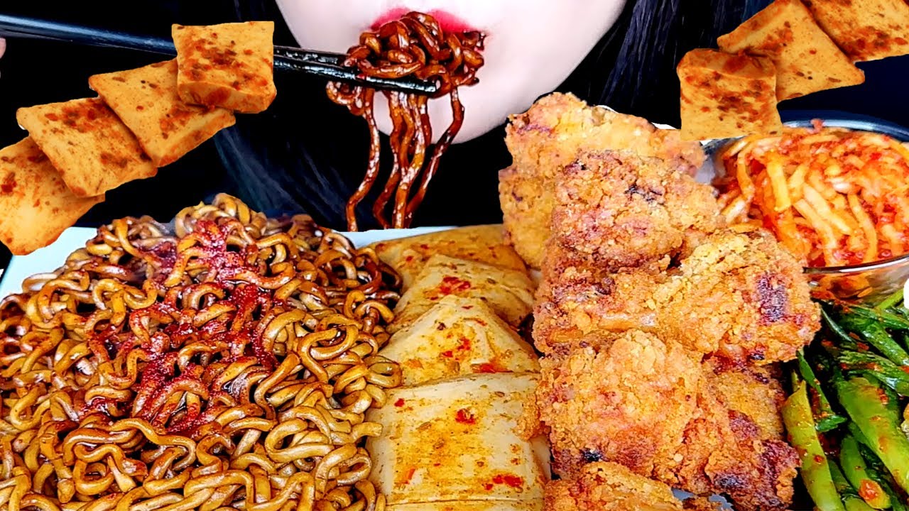 중국간식 유도우푸 짜파게티 닭봉치킨 나바먹방 CHINESE SNACK YU DOFU CHICKEN STICK CHICKEN ...